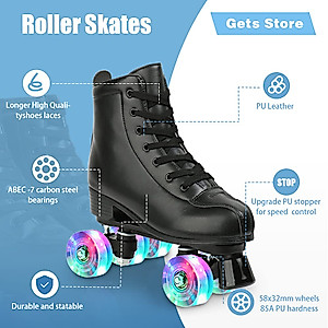 Gets Womens Roller Skates Light Up Wheels, Artificial Leather Adjustable Double Row 4 Wheels Roller Skates Shiny Skates for Teens,Adult (Flash Wheel,42-US: 9.5)