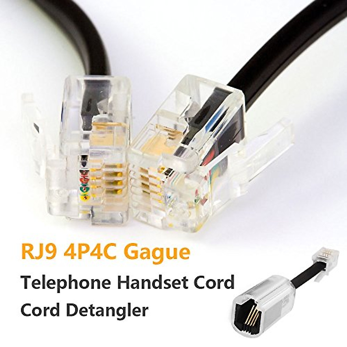 Telephone Handset Cord Detanglers,Uvital 2 Pack Landline Handset Cord Cable 10Ft Uncoiled(1.2 Ft Coiled) and 2 Pack Anti-Tangle Telephone Cord Untangler 360 Degree Rotating Swivel Cord(Black)