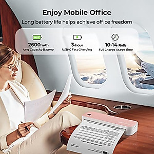 MUNBYN Portable Printer ITP01, Bluetooth Thermal Printer for Travel, Support 8.5x11 US Letter & A4 Paper, Compatible with Android and iOS Phone & Laptop, Inkless Printer for Mobile Office(Pink)
