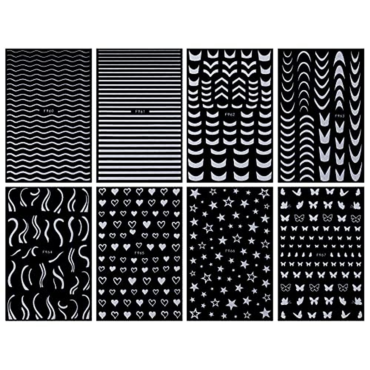 JMEOWIO 8 Sheets French Tip Nail Art Stickers Decals Self-Adhesive Pegatinas Uñas White Line Nail Supplies Nail Art Design Decoration Accessories