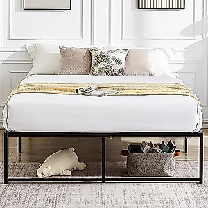 VECELO 16" Metal Platform Tall Bed Frame,Mattress Foundation/No Box Spring Needed/Heavy Duty Steel Slat Support (Full Size)