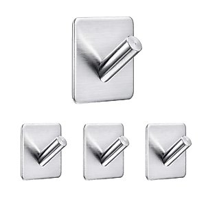 KCTEX Adhesive Robe Hooks, Wall Hooks, Stainless Steel Shower Hooks, Heavy Duty Waterproof for Hanging Robe, Towel, Christmas Decorations, Stocking - Bathroom, Kitchen and Bedroom 4 Packs
