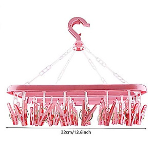 Groupcow Clip and Drip Hanger Clothes Hanger Drying Rack 32 Clips (Pink)