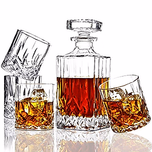 ELIDOMC 5PC Italian Crafted Crystal Whiskey Decanter & Whiskey Glasses Set, Crystal Decanter Set With 4 Whiskey Glasses, Whiskey Decanter Sets for Men