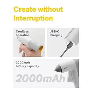 HOTO Cordless Hot Glue Gun, 10 Glue Sticks, 30S Heating Fast, USB Rechargeable Melt Glue Gun, Smart-Power-off Glue Gun, Perfect for Crafts, DIY Arts, Quick Home Repairs