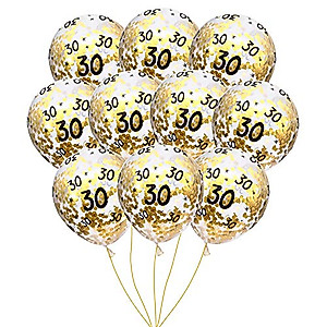 MeySimoon 30th Birthday Decorations 15pcs Clear Balloons with Gold Confetti Filled Printed 30 Latex Balloon for Happy 30 Year Old Theme Bday Party Supplies (30th Confetti)