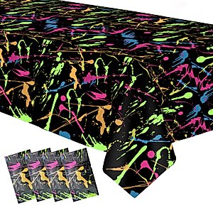 HIPVVILD Neon Party Supplies Tablecloth - Disposable Neon Glow Birthday Party Decorations Table Cover, Neon Glow Graffiti Theme Birthday Baby Shower Party Table Cloth - 4 Pack (54in x 108in)