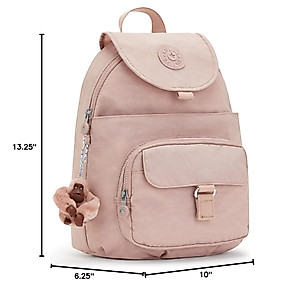 Kipling Women's Queenie, Adjustable Backpack Straps, Monkey Keychain, Key Clasp, Top Carry Handle, Brilliant Pink, 10" L x 13.25" H x 6.25" D
