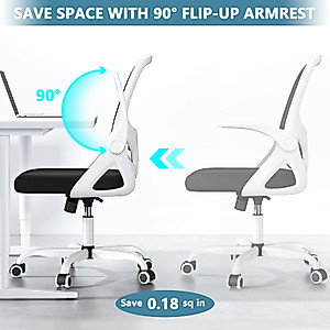 Kensaker Home Desk Chair with Back Supportive Lumbar Support, Breathable Double Mesh Cushion Home Desk Office Chair with Flip up Arms, Modern Ergonomic Home Desk Office Chair for Home and Work(White)