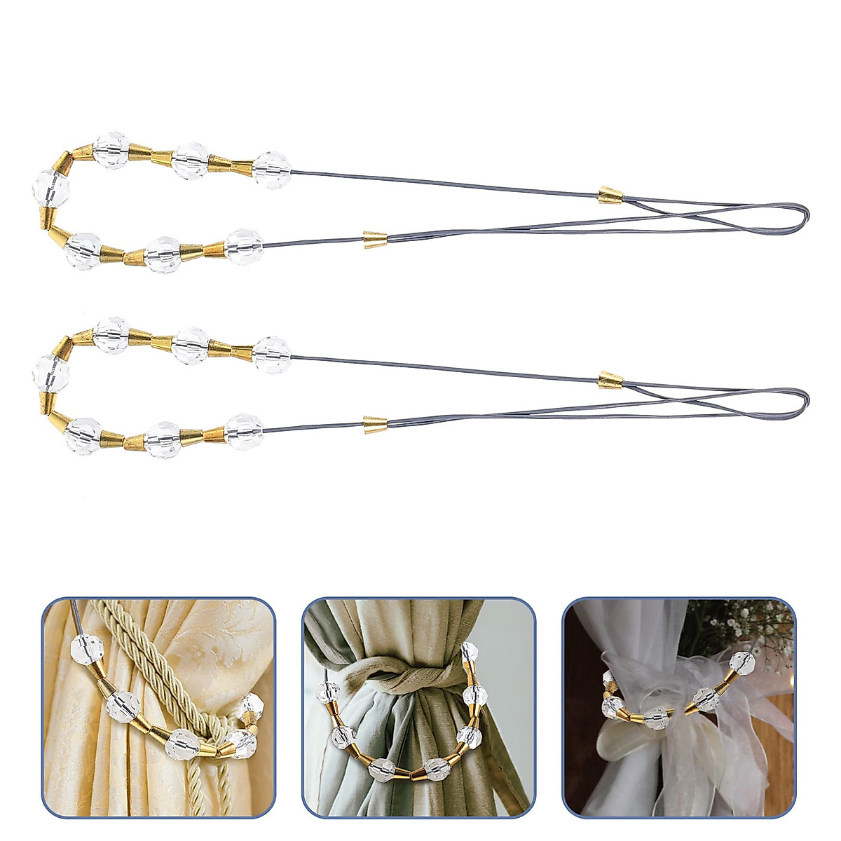 2pcs Crystal Curtain Rope Tie Rope Curtain Tieback Drapery Holdback Rope Curtain Holdback Home Curtain Fixing Strap Curtain Binding Strap Crystal Curtain Holder Retro Curtain Rope