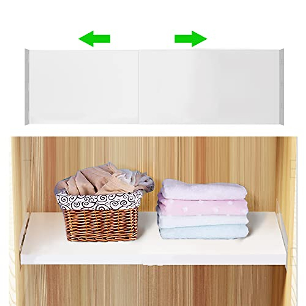 Adjustable Closet Storage Shelves with Seamless Sticker, Expandable Wardrobe Shelves Organizer System for Kitchen, Cupboard, Wardrobe, Under Sink and Bathroom, Easy Installation (Large, 1Pack)