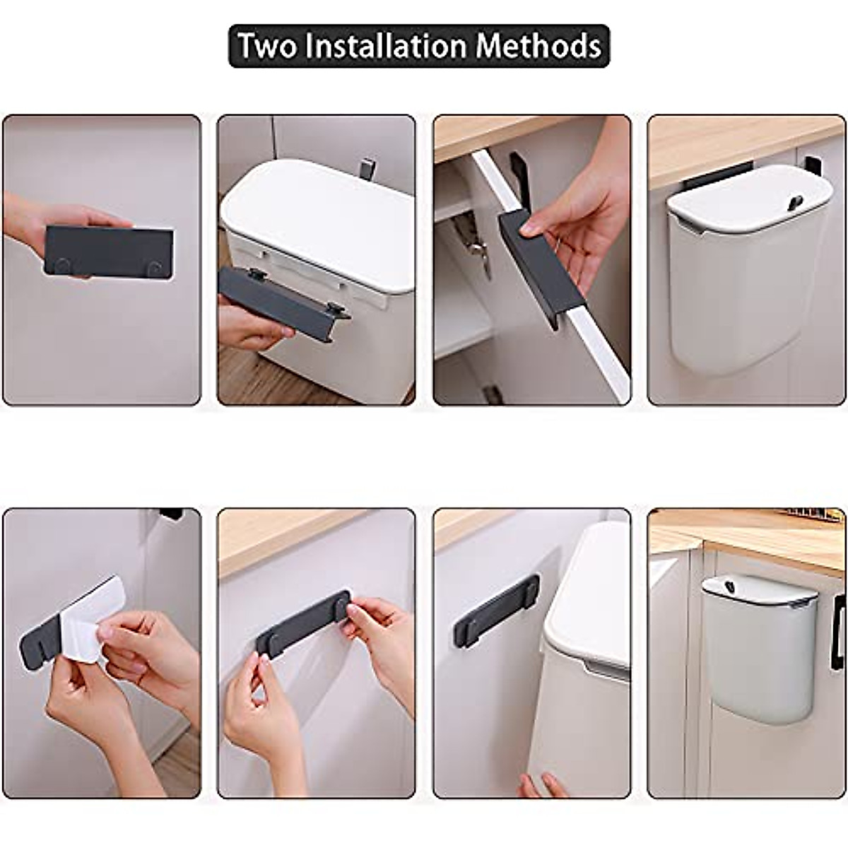 Hanging Trash Can with Lid for Kitchen Cabinet Door, 2.3 Gallon Wall Mounted Garbage Can Kitchen Compost Bin for Countertop or Under Sink