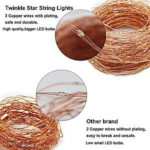 Twinkle Star 200 LED 66 FT Copper String Lights Fairy String Lights 8 Modes LED String Lights USB Powered with Remote Control for Christmas Tree Wedding Party Home Decoration, Warm White