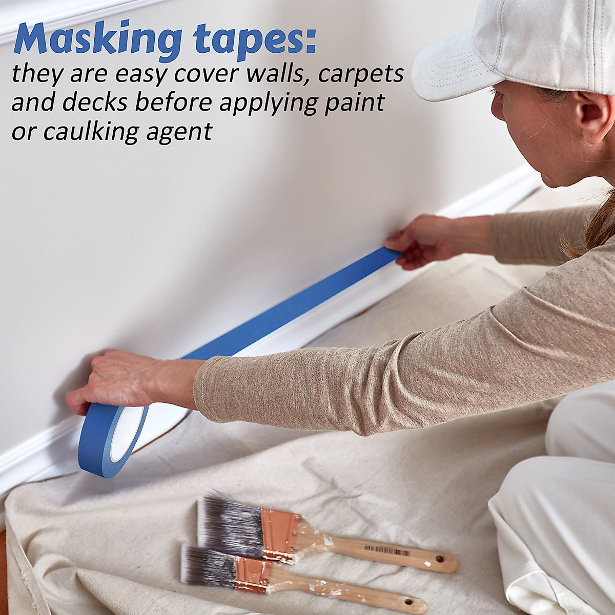 Fainne Painters Tape Masking Tape Bulk Multi Pack Safe Paint Paper Tape Painters Tape for Wall Painting Decoration Supplies(Blue, 1 Inch x 55 Yards, 20 Rolls)