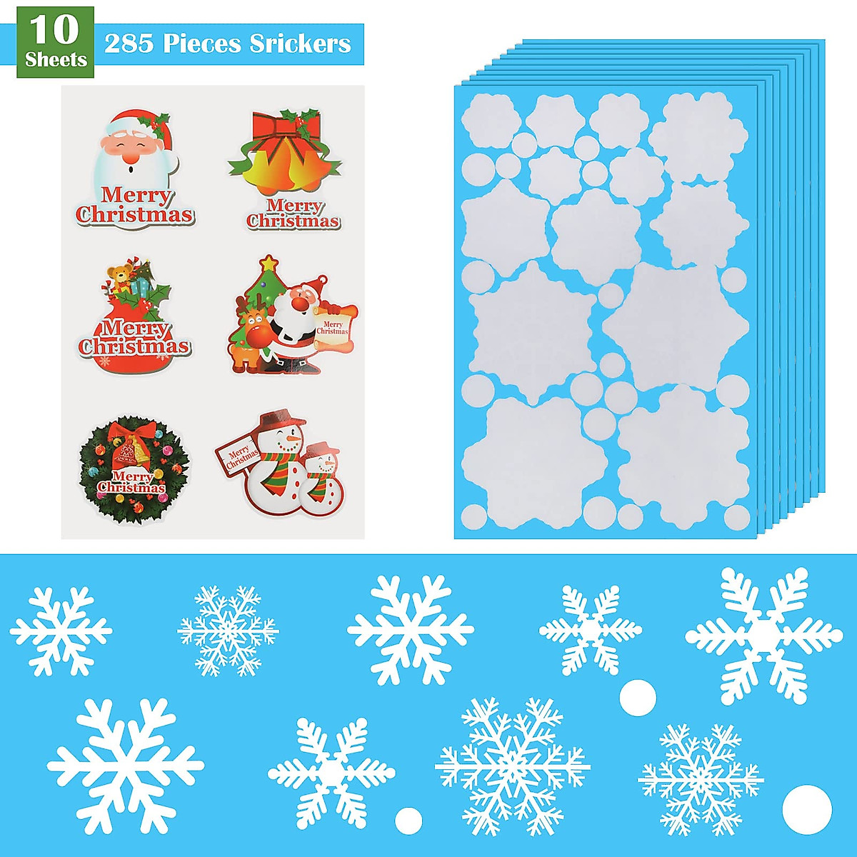 Kesoto Christmas Decoration Snowflake Window Clings Glueless PVC Wall Stickers for Windows Glasses, 10 Sheets