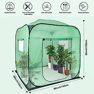 Upgraded Pop-Up Plant Greenhouse for Outdoors with Roll-up Zipper Entry Doors and Windows, Durable PE Cover, Walk-in and Portable Fast Set-up Green House with Ground Pegs & Ropes for Stability