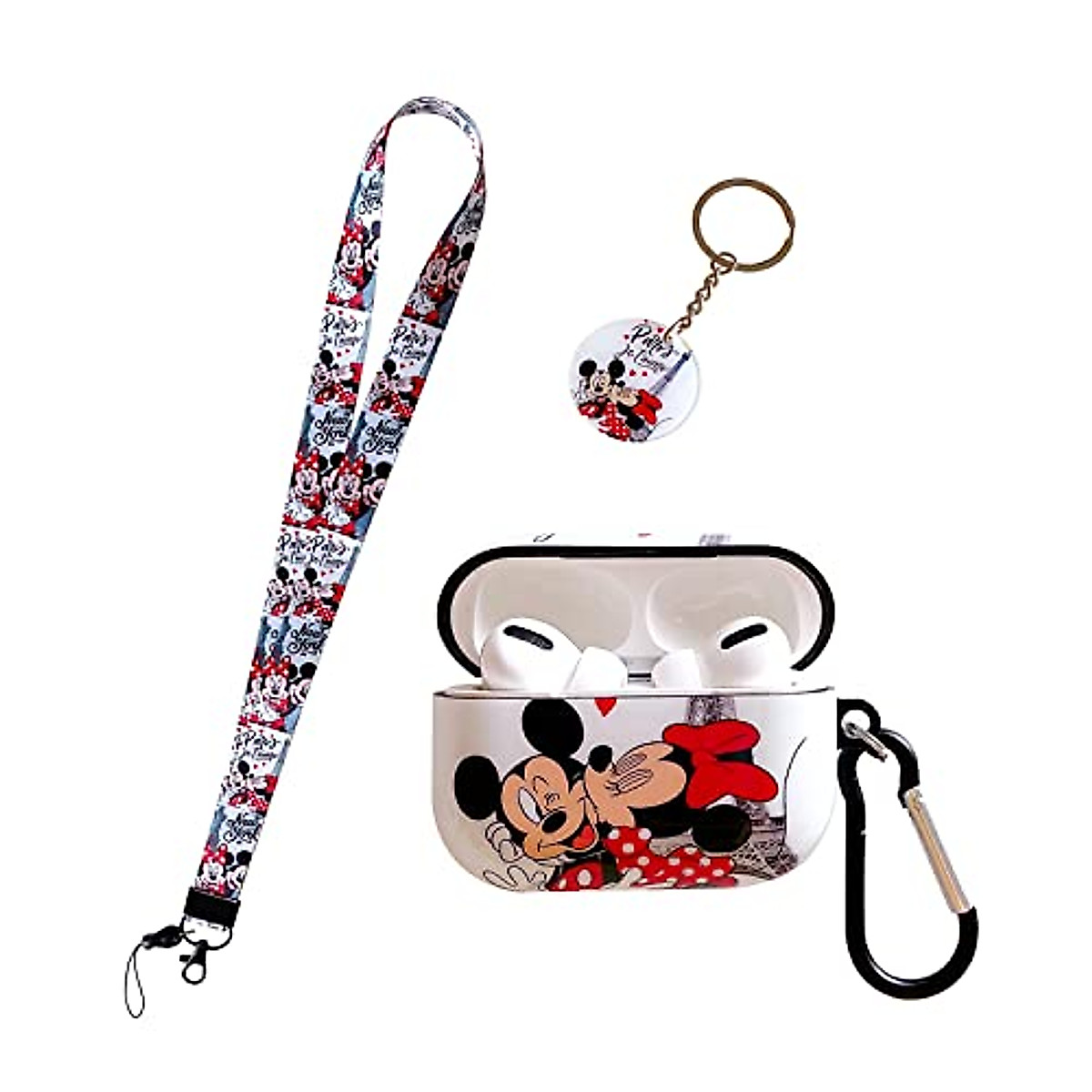 AirPods Pro Case Fancy with Mickey and Minnie Lanyard Keychain ，Personalised Anime Kiss Designed and Unique IMD Process TPU Soft AirPods Pro Case
