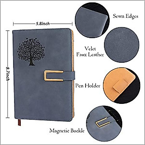 Fanery sue Tree of Life Refillable Writing Journal for Women&Men Faux Leather Hardcover Notebook A5 College Ruled 200 Lined Pages Lay-Flat Personal Diary with Pen&Magnetic Buckle (Tree of Life-Blue)