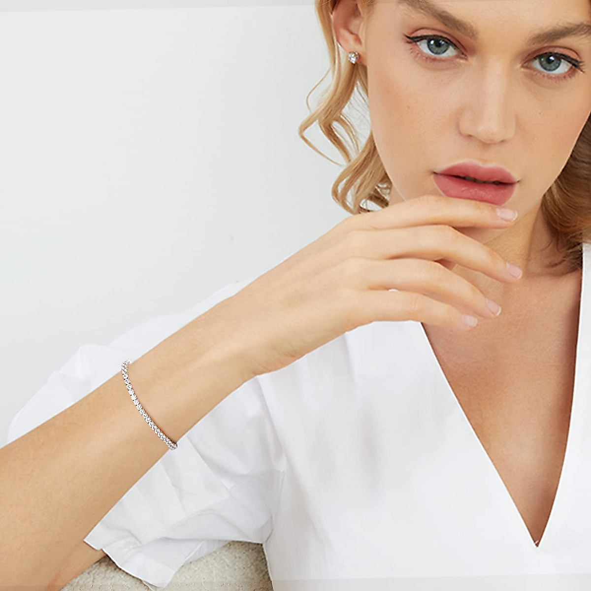 TIKJE 925 Sterling Silver 3mm Cubic Zirconia Classic Tennis Bracelet | White Gold Bracelets for Women | Size 6.5 Inch
