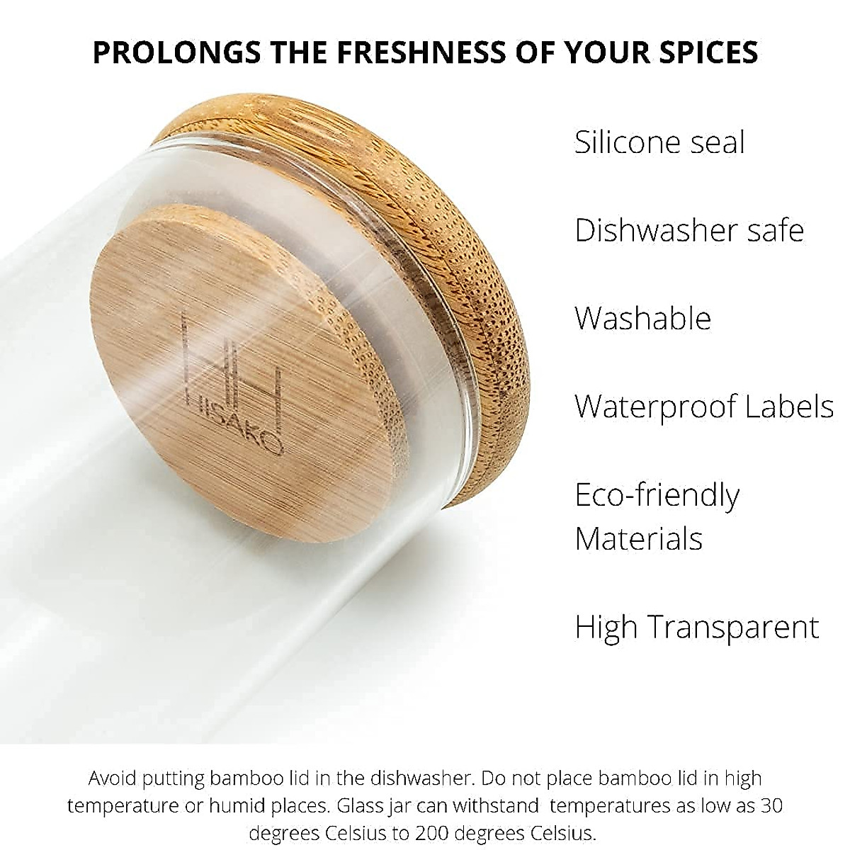 12 Piece- 5oz Eco-friendly Bamboo Lid Glass Spice Jar Set with 84-Minimalist Pre-Printed Waterproof Spice Labels, 16-Blank Labels– For Spices, Seasoning, Herb Storage and Kitchen Organization