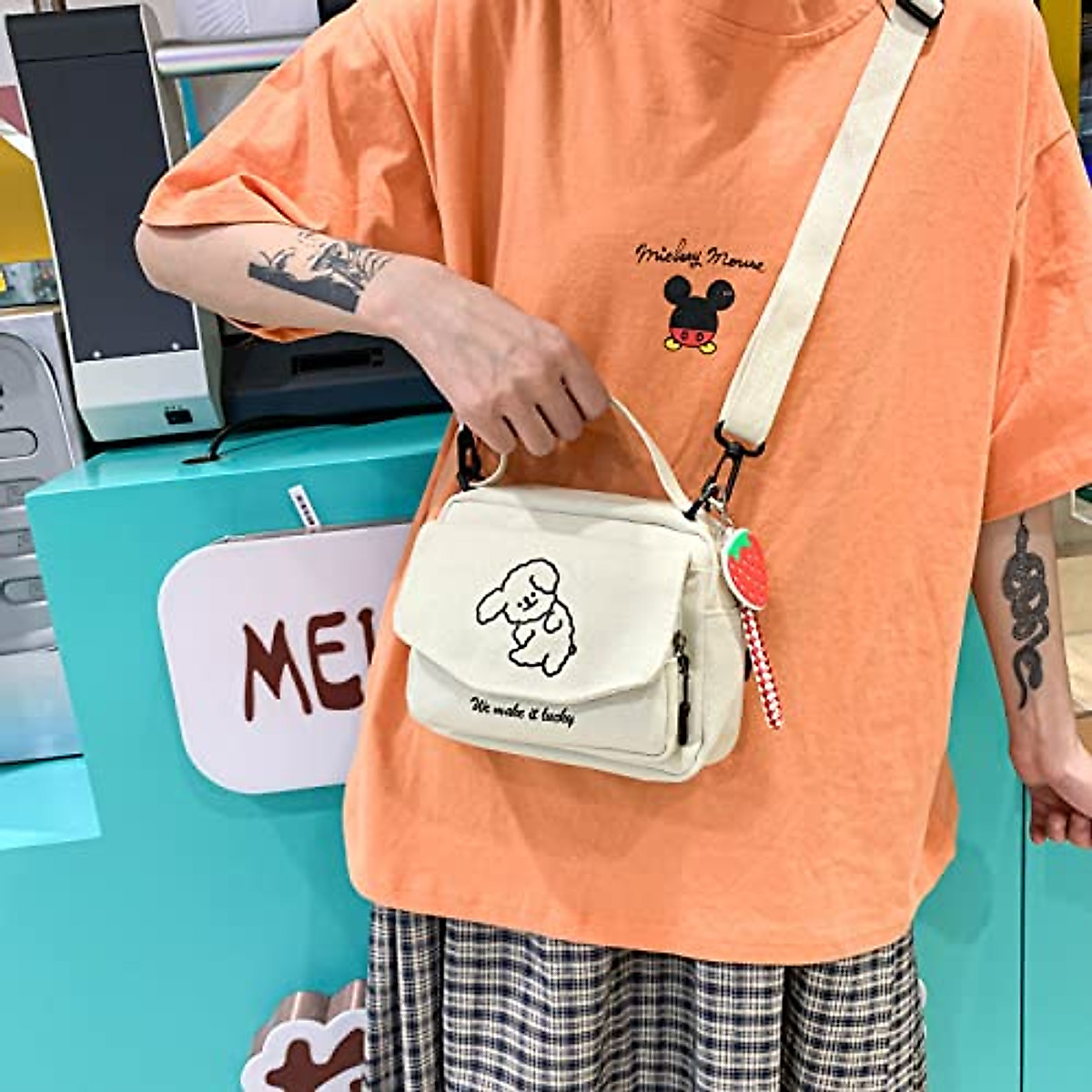 NCDUANSAN Kawaii Backpack Girl People Messenger Bag Mini Small Backpack Cute Korean INS Puppy Pattern(White)