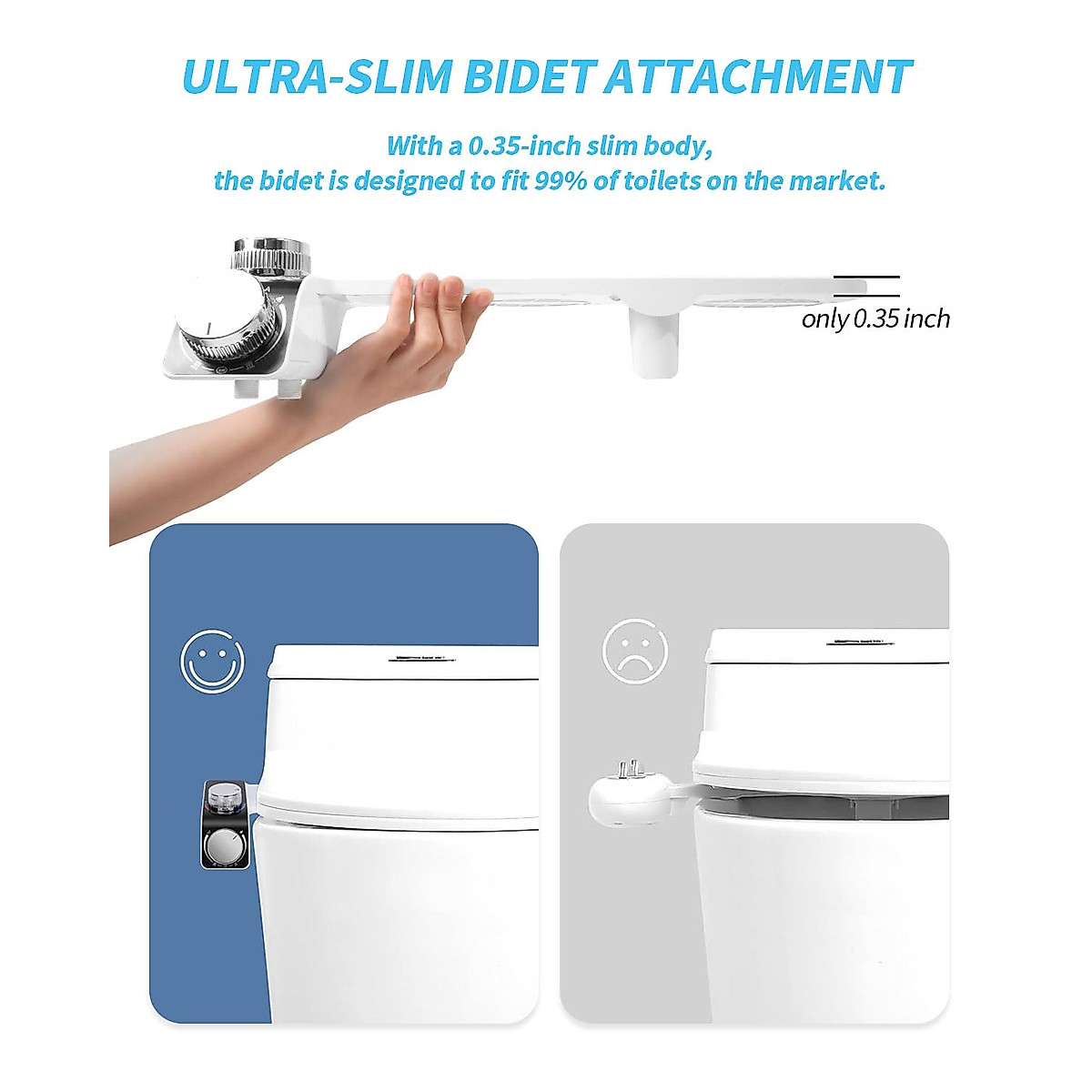 CUBETA Bidet Attachment for Toilet, Non-Electric Cold and Hot Water Bidet Toilet Seat Attachment with Adjustable Water Pressure and Temperature, Self-cleaning Dual Nozzles