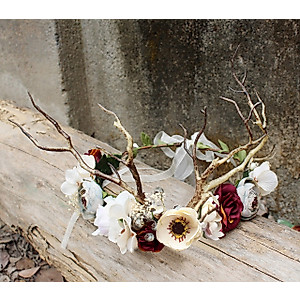 Vivivalue Deer Flower Crown Boho Flower Headband Hair Wreath Floral Headpiece Halo with Ribbon Wedding Party Festival Photos