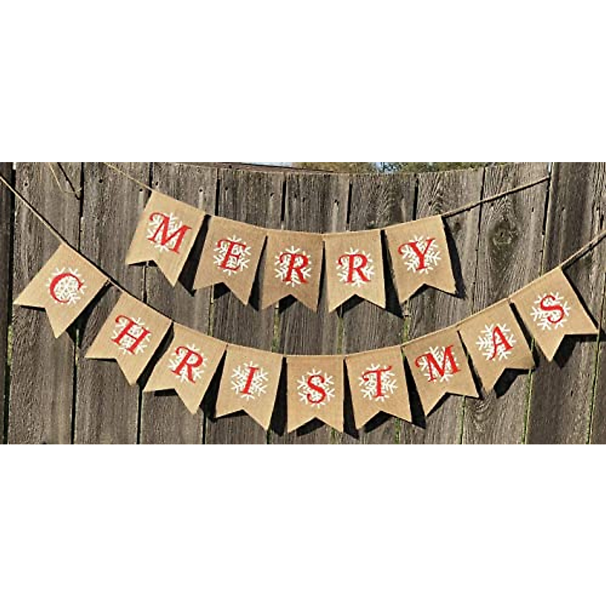 Merry Christmas Snowflake Burlap Banner - Ready to Hang Holiday Decor - Festive Christmas Seasonal Winter Decoration - Xmas Party Photo Prop Decorations - Rustic Bunting Garland by Jolly Jon