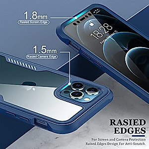 FUNMIKO iPhone 12 Pro Max Case,Clear Cover with Touch-Sensitive Built-in Screen Protector,Military Grade Pass 21ft. Drop Test Slim-fit Protective Phone Case for iPhone 12 Pro Max 6.7" Blue