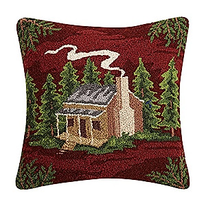 Peking Handicraft 30SJM10310C18SQ Poly Filled Hook Throw Pillow, Wool and Cotton (Cabin, 18-inch Square)