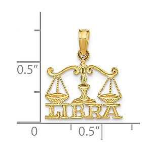 Solid 14k Yellow Gold Engraved Block Libra Charm Pendant Scales Zodiac Sign- 18mm x 15mm