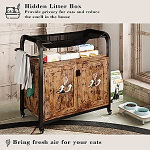 IRONCK Litter Box Enclosure with Cat Bed, 33" Large Cat Litter Box Furniture Hidden with Storage and Wheels, Easy Assembly, Cat House, Fit Most of Litter Box, Vintage Brown
