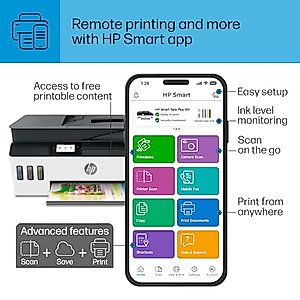 HP Smart -Tank Plus 651 Wireless All-in-One Ink -Tank Printer, up to 2 Years of Ink in Bottles, Auto Document Feeder, Mobile Print, Scan, Copy, Works with Alexa (7XV38A)