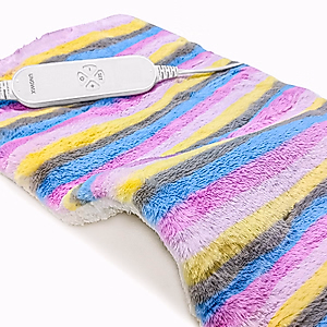UNOWIX Electric Heating Pad for Back/Waist/Abdomen/Shoulder/Neck Pain and Cramps Relief - 12 Heat Levels, 8 Timers,Cute Plush Heat Pad, Holiday Gifts for Girls, Machine Washable-Rainbow-F(12" x 24")
