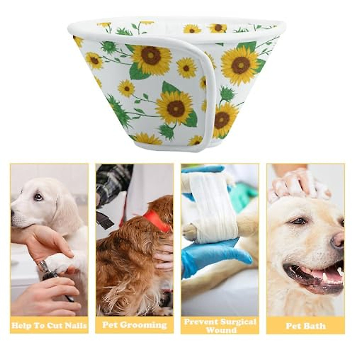 Sunflower Comfortable Dog Cone Cat Collar Adjustable Prevent from Licking Wounds L