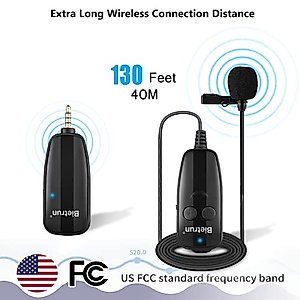 Wireless Lavalier Lapel Microphone for DSLR Camera/GoPro Video Recording, 164 ft Range, Rechargeable＆6 Hrs Working, Plug and Play UHF Portable Cardioid Clip-on Cordless Mic with 1/8 inch TRRS Output