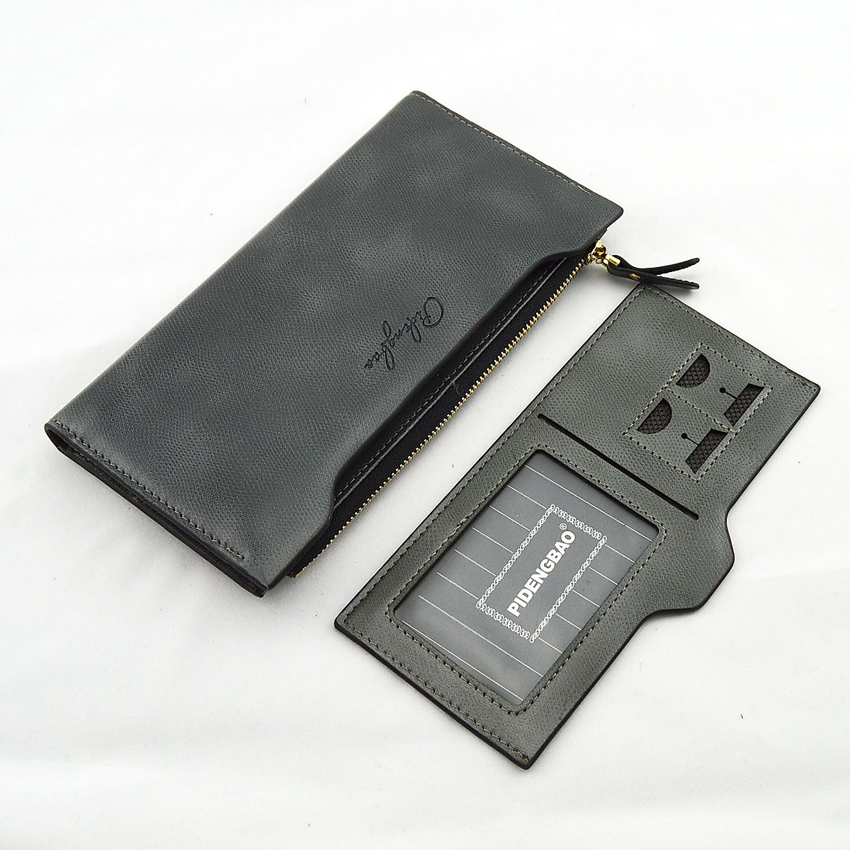 Pidengbao Women's Long Solid Zipper Hasp Clutch Wallet Grey