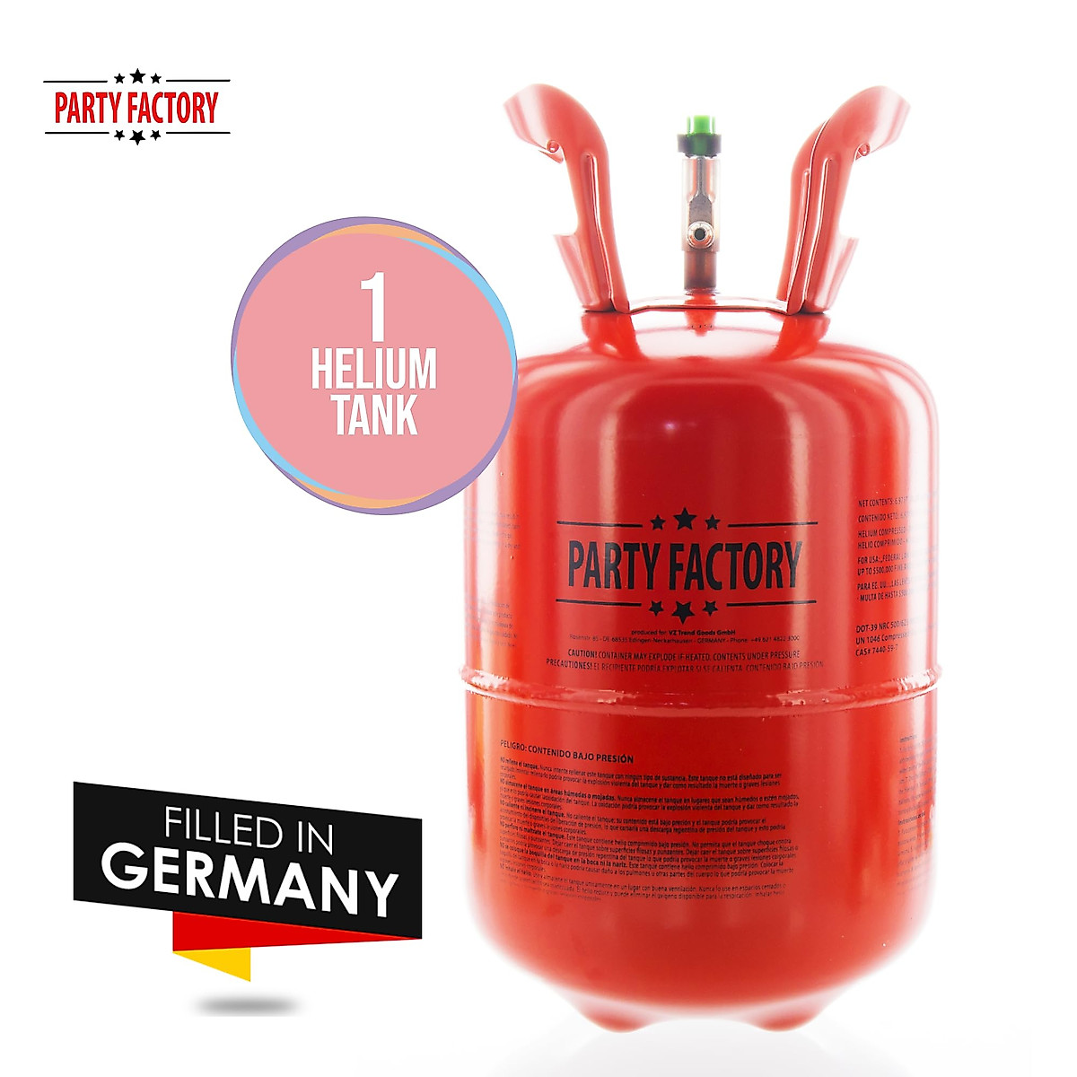 Party Factory Helium Tank for up to 30 Balloons incl. Latex Balloons, Helium Cylinder 7 cu. ft. Gas with filling quantity for Balloons, Ideal for Birthday Party, Wedding