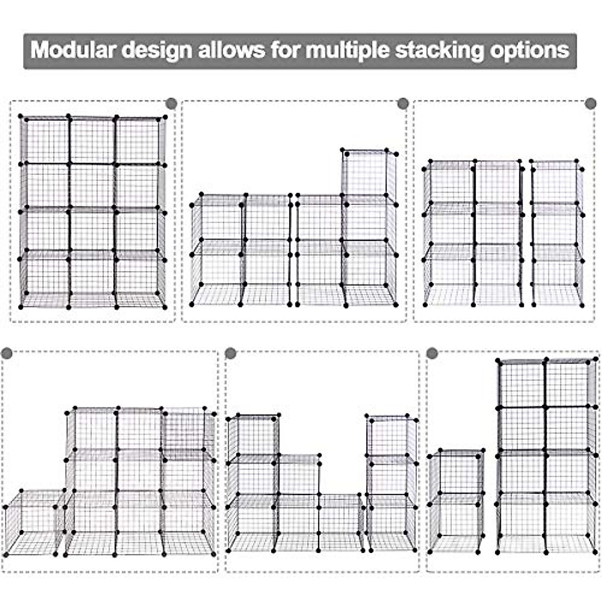 HAPPYGRILL 12-Cube Metal Wire Storage Cubes, Free Standing Modular Shelving Grids, Customizable Metal Rack Bookcase DIY Storage Organizer (42" x 14" x 56"(L x W x H))
