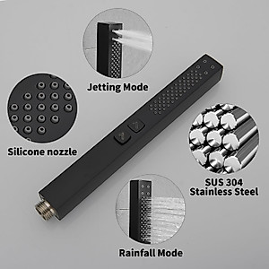 RUMOSE Matte Black Rainfall Shower System Fixture 12 Inch High Pressure Square Shower Head with 2 in 1 Handheld Spray Wall Mount Brass Bathroom Shower Faucet Set with cUPC Certified Rough-in Valve