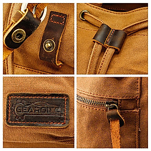 GEARONIC 21L Vintage Canvas Backpack for Men Women Leather Rucksack Knapsack 15 inch Laptop Tote Satchel College Military Army Shoulder Rucksack Hiking Bag-Yellow