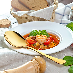 LIANYU 8-Piece Large Gold Serving Spoons, Gold Slotted Serving Spoons, 9.8Inch Stainless Steel Serving Utensils for Party Buffet Restaurant Banquet Dinner Catering, Dishwasher Safe