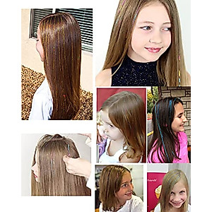 Sedfzo 47 Inch Tinsel Hair Extensions Glitter Kit - 12 Mixed Colors 2400 Strands Sparkling Shiny Hair Tinsel with Tools for Ball Party,Halloween Christmas New Year Halloween Cosplay Party