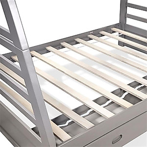 BOWERY HILL Twin Over Full Wood Bunk Bed with 2 Storage Drawers in Gray