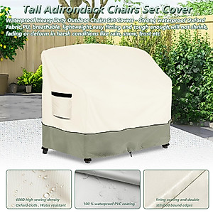 Osileyo Tall Adirondack Chairs Set Cover for Poly Balcony Chair with Connecting Tray Patio Stools,100% Waterproof Heavy Duty Tall Outdoor Adirondack Chair Table Covers, Beige