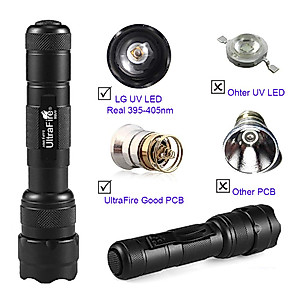 ULTRAFIRE Black Light UV Flashlight, Super Power UV 395-405 nm LED WF-502B Blacklight Flashlights for Leak Detector, Pet Urine Stain, Bed Bug (Not Included Batteries)