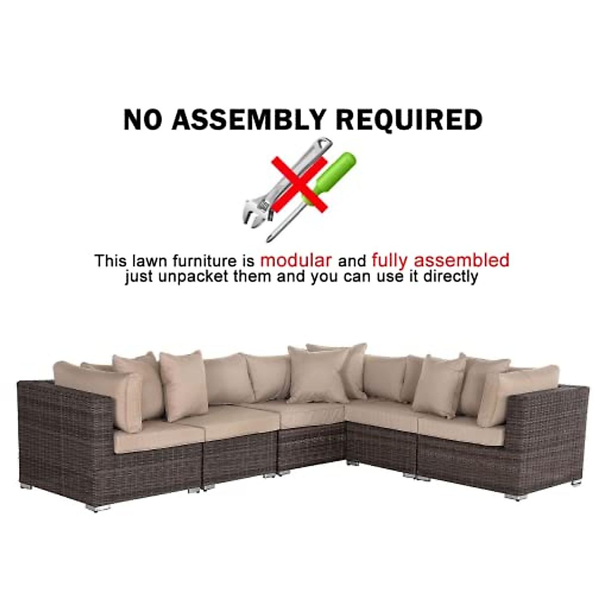 SUSIE'S GARDEN Wicker Patio Furniture Conversation Set No Assembly Outdoor Sectional Sofa Aluminum Brown Couch Modern Deck Rattan Furniture (6pcs Conversation Set)