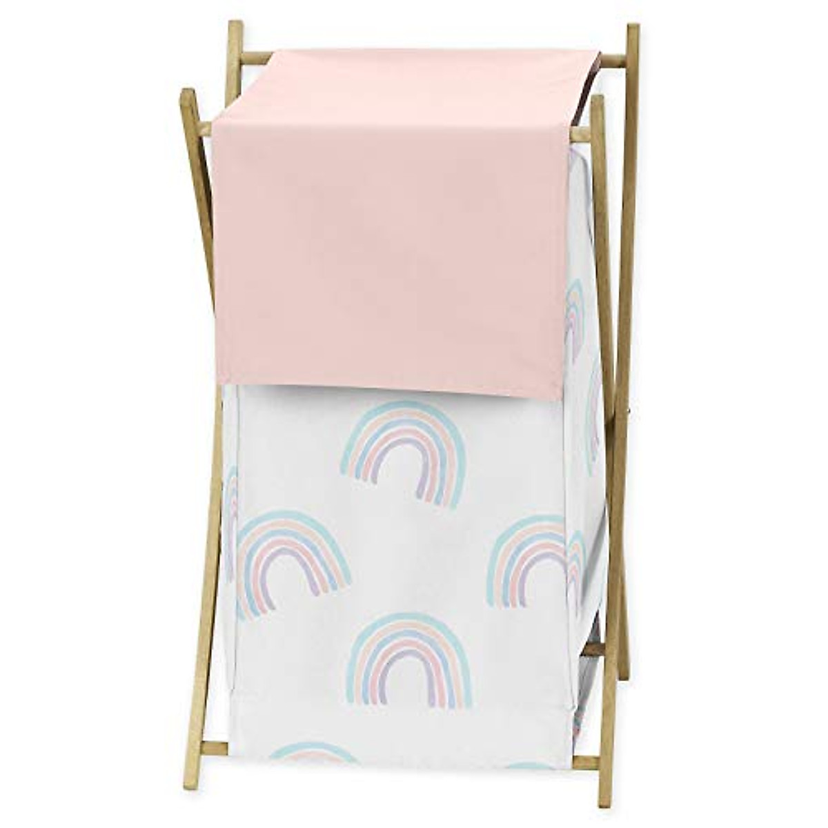 Sweet Jojo Designs Pastel Rainbow Baby Kid Clothes Laundry Hamper - Blush Pink, Purple, Teal, Blue and White