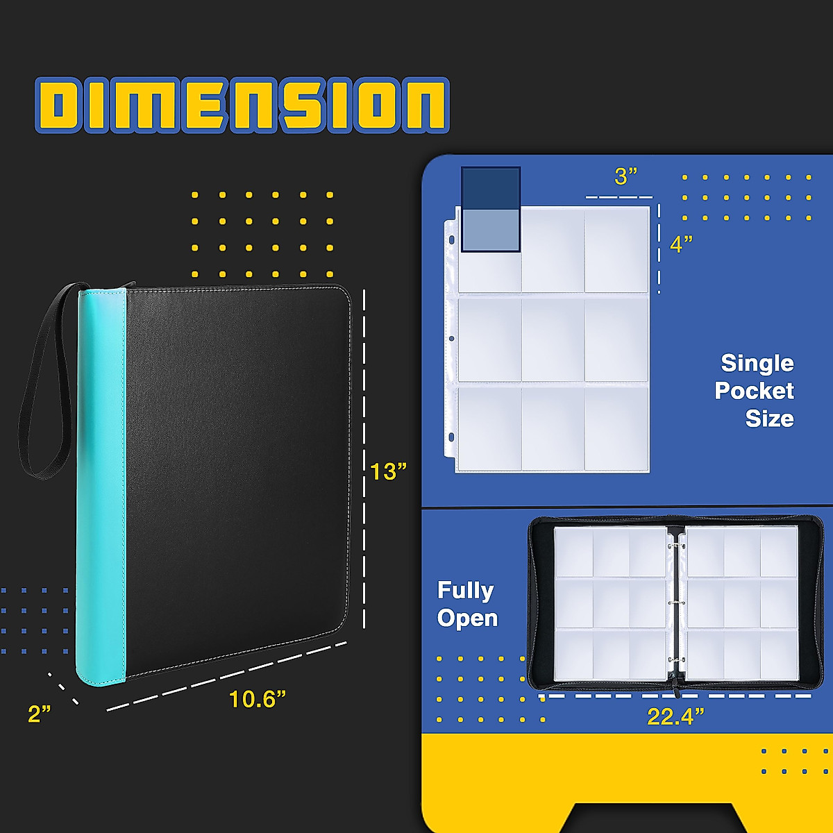 Card Binder, CLOVERCAT 9 Pocket Waterproof Trading Card Album, 720 Pocket Double Sided Display Zipper Card Binder with 40 Removable Sleeves, for YuGiOh, MTG, TCG, Game Cards & Sports Card (Light Blue)