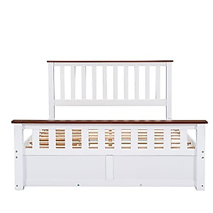 Harper & Bright Designs Queen Bed with 2 Storage Drawers, Solid Wood Queen Size Platform Bed with Headboard and Footboard, Queen Storage Bed Frame for Teens, Adults,White+Walnut